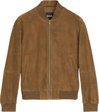 BOSS Lederjacke BOSS Men Black braun,Casual,Leder,Unifarben,Collegekragen,Lang,Regular Fit