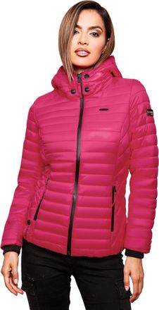 Marikoo Damen Jacke Steppjacke &Uuml;bergangsjacke mit Kapuze gesteppt B600 [B600-Samt-Pink-Gr.XS]