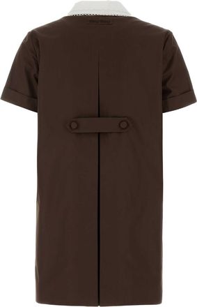 Miu Miu Pleated Cotton Poplin Dress - Brown