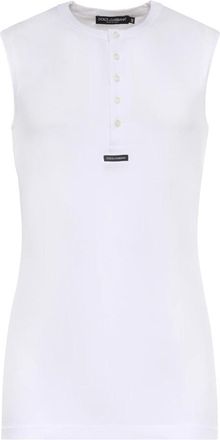 Dolce & Gabbana Homme, Tops, Blanc, Taille: M T-shirt Serafino en coton
