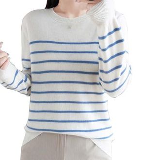 Generic Pull pour femme - Coupe ample en tricot &agrave; manches longues - Tendance - Ample - Col rond - Classique - Confortable - Doux - Pull ray&eacute; pour lext&eacute;rieur e