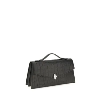 Alexander McQueen Womens Crocodile-Embossed Calfskin Top Handle Bag Black Calf Leather Bos