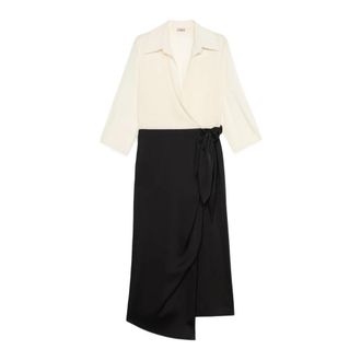 Oltre Kleid aus zwei Materialien mit Wickelrock - - Dresses - Damen - Schwarzk - L