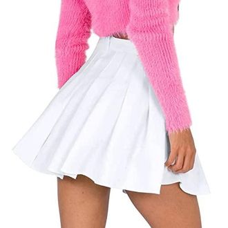 Generic Jupe de tennis pliss&eacute;e pour femme - Mini jupe d&eacute;t&eacute; pour femme - Jupes Femboy courtes grande taille mini jupe pliss&eacute;e blanche jupe patineuse jupe unie 