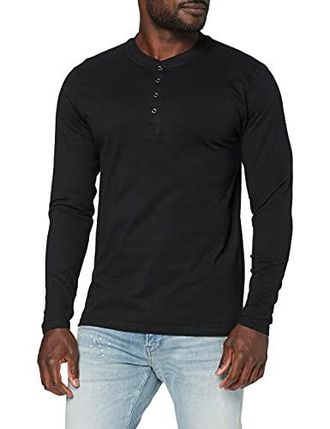 Urban Classics Basic Henley Homme T-Shirt Manches Longues Noir XXL 100% Coton Regular/Coupe Standard