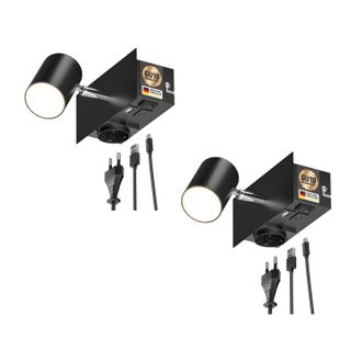 LEDs Com 2 St&uuml;ck Wandleuchte WAIKA, 1-flammig, Schalter, schwarz, 1 Steckdose, USB-C, USB-A, 1x GU10 max. 15W