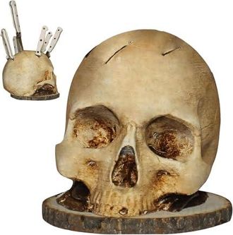 Generico Porte-couteau dr&ocirc;le, bloc couteau avec cr&acirc;ne | Porte-couteaux de cuisine Porte-couteaux squelette dhorreur | Porte-couteau d&eacute;coratif Porte-couteaux de