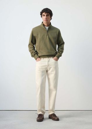 Mango Sweat &agrave; col zipp&eacute; 100 % coton l&eacute;ger vert fonc&eacute; - Homme - XXL - MANGO MAN