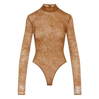 DAVID KOMA Floral Lace High-neck Bodysuit - - Tops - Damen - Braun - L