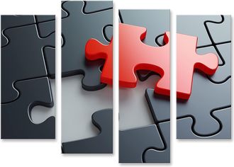 Islandburner Leinwandbild Fehlendes Puzzleteil Business Kreativität Teamwork Lösung Konzept - Leinwand 130x80cm - 4 Teile