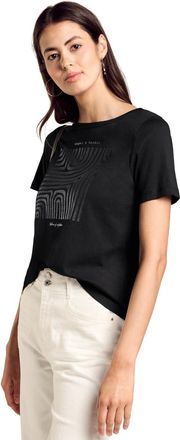 Street One Damen A321805 T-Shirt Mit Glitter-Motiv, Schwarz, 34 EU