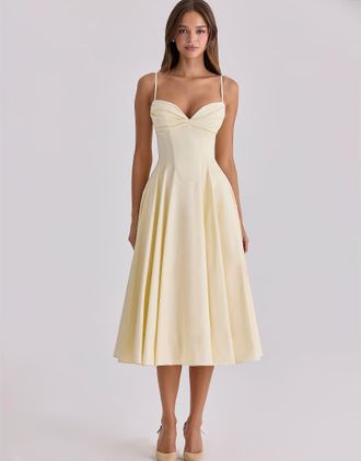 House of CB Dahlia - Midi-Sommerkleid im Prinzessinnen-Stil aus Baumwolle in Lemon Cotton-Gelb