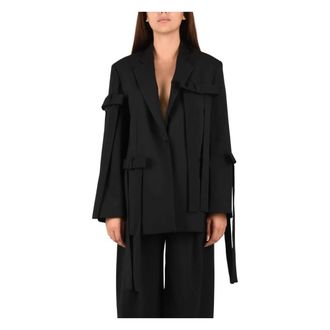 Meimeij Gef&uuml;tterter Einreiher-Blazer mit applizierten Schleifen - - Jackets - Damen - Schwarzk - S