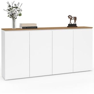IDMarket Buffet 160 cm TOBY 4 portes blanc et plateau bois