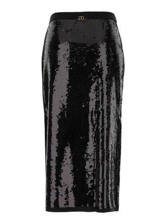 Twinset Womens Black Midi Skirt With All-Over Sequins Acrilic