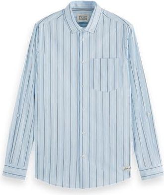 Scotch & Soda T-Shirt &agrave; Rayures Dobby &agrave; Coupe Droite, Spring Blue Pinstripe 420, L