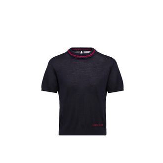 Moncler Moncler Pull En Laine &Agrave; Logo En Jacquard, Femme, Bleu, Taille: Xl