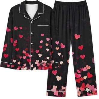 Generic Pyjama pour femme - Pyjama moelleux &agrave; manches longues pour femme - Pyjama confortable pour mari&eacute;e - Ensemble 2 pi&egrave;ces - Grande taille - Pyjama d&eacute;t&eacute; po