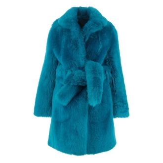 Bottega Veneta Pelzmantel mit abnehmbarem G&uuml;rtel - - Jackets - Damen - Blau - XS