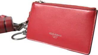 Dolce & Gabbana Mens Red Leather Silver Metal Logo Strap Pouch Airpods Case Calf Accessory