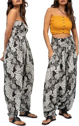 Likemary Combinaison Femmes - Se Transforme en Pantalon Harem à Taille élastique - Combinaison Sarouel en Coton Taille Unique Convertible en Pantalons Harem dé