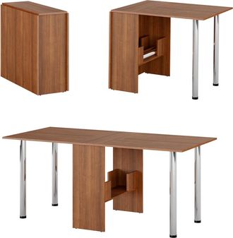 Rodnik Klappbarer Esstisch, aufklappbare Tischplatten, Klapptisch platzsparend für Küche, Esszimmer & Büro Holzdekor- Nussbaum, 170x81x73 cm