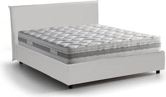 Talamo Italia Doppelbett Bonaria, Bettkasten mit Kunstlederbezug, 100 % Made in Italy, &Ouml;ffnung vorne, inklusive Matratze 160 x 200 cm, Wei&szlig;
