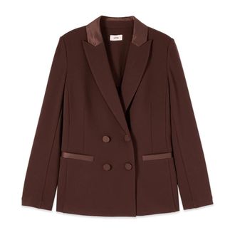 Oltre Zweireihiger Blazer mit bezogenen Kn&ouml;pfen - - Jackets - Damen - Braun - 2XL
