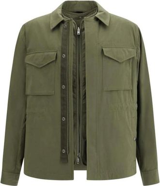 Moncler Homme, Vestes, Vert, Taille: XL Manteau Bicolore en Coton