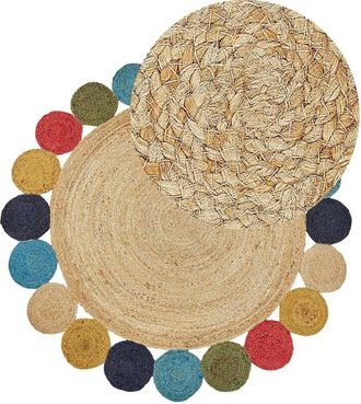 Beliani Beliani - Teppich Mehrfarbig Jute Rund &oslash; 140 cm mit Kreisen Zweiseitig Boho Rustikal Modern Kurzflor Kurzhaar L&auml;ufer Schlafzimmer Wohnzimmer