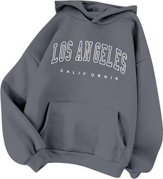 Generic Pullover &agrave; capuche pour femme Oversize Los Angeles - Hoodie avec capuche pour lhiver - Pull &agrave; manches longues - Sweat &agrave; capuche rond - Sweat-shirt d&eacute;c