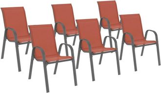 IDMarket Lot de 6 chaises de jardin LYMA m&eacute;tal et textil&egrave;ne empilables terracotta