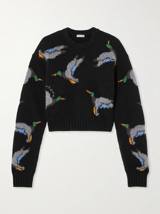 Burberry Pullover Aus Wolle Mit Intarsienmuster - Schwarz