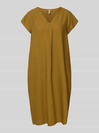 Soyaconcept Knielanges Leinenkleid mit V-Ausschnitt Modell Ina