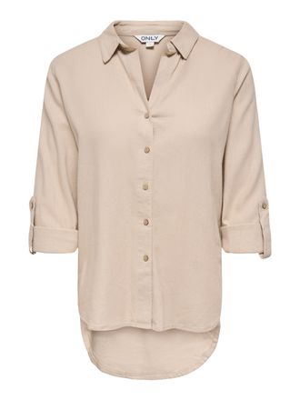 Only Hemdbluse ONLY ONLGOA 3/4 STRAP LINEN BL SHIRT CC PNT, Damen, Gr. S, oxford tan, Web, Obermaterial: 70% Viskose, 30% Leinen, unifarben, loose fit Po-b
