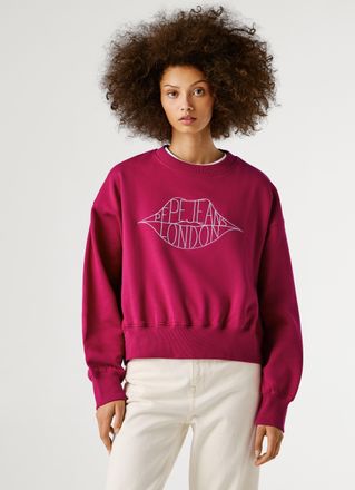 Pepe Jeans London Sweatshirt PEPE JEANS BERNIS, Damen, Gr. XL, 387penn pink, Sweatware, Obermaterial: 85% Baumwolle, 15% Polyester, bestickt, normal, Rundhals, Rippb&uuml;nd