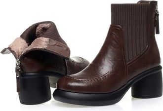 Generic Bottines Chelsea &agrave; talon &eacute;pais pour femme - Avec doublure chaude et &eacute;lastique - Bout rond, Marron &eacute;pais, 39.5 EU