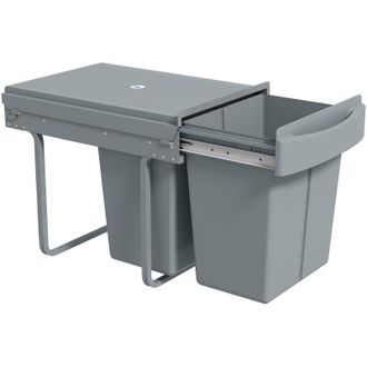 HOMCOM Poubelle cuisine, poubelle sous &eacute;vier coulissante encastrable avec 2 x 20 L compartiments amovibles, 52x33,5x41cm, gris-Gris