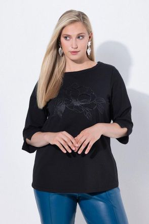 Ulla Popken Longsleeve Shirt Bl&uuml;te U-Boot-Ausschnitt Langarm