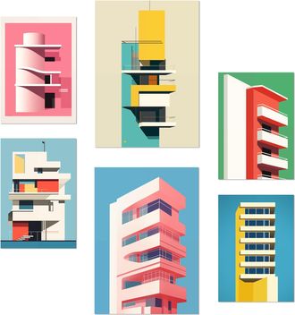 Nacnic 6er-Set Bauhaus-Rosa Poster mit Designillustrationen zur Dekoration der Wände Ihres Zuhauses. Räume, Büro, Laden und Geschäft Format A3 und A4 Rahmenl