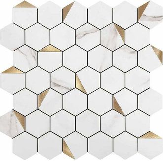 OEM Carta Da Parati Autoadesiva Effetto Piastrelle, Motivo Esagonale Bianco, 30 X 30 Cm, Stile Mosaico, Adesivo Da Parete, Pellicola Decorativa Impermeabi