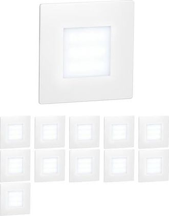 LEDs Com 12 pi&egrave;ces Lumi&egrave;re descalier LED/lampe murale encastr&eacute;e FEX pour lint&eacute;rieur et lext&eacute;rieur, carr&eacute;e, 85 x 85mm, blanc froid