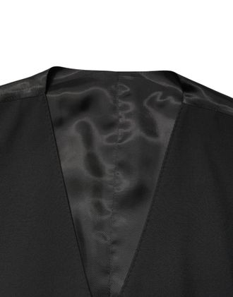 Dolce & Gabbana Black Wool Single Breasted Men Waistcoat Vest Virgin Silk Nylon Flax Clothing