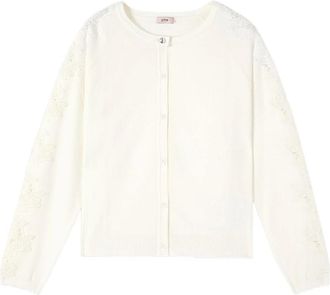 Oltre Femme, Pulls, Blanc, Taille: 42 FR Cardigan en maille viscose avec empi&egrave;cements en dentelle