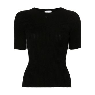 Courr&egrave;ges Femme, Tops, Noir, Taille: 36 FR T-shirt Noir en Maille C&ocirc;tel&eacute;e
