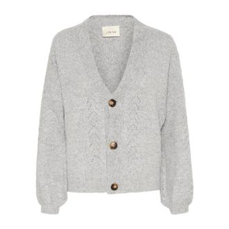 Cream Hellgrauer Melange Strick-Cardigan - - Knitwear - Damen - Grau - S/M