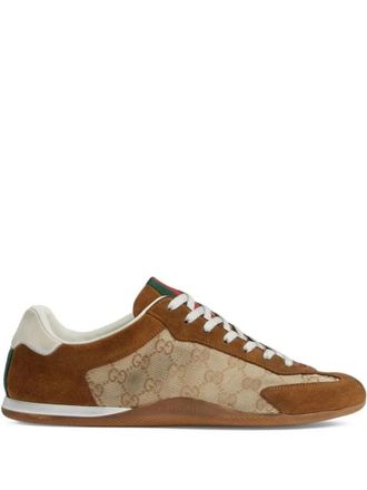 Gucci Low-Top Sneaker - Monogram-Patterned Suede And Fabric Flat Shoes - Gr. 7_5 - in Braun - f&uuml;r Damen