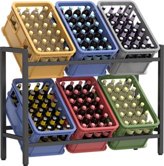 Songmics Getränkekistenregal, 2 Ebenen, für 6 Kisten, Aufbewahrungsregal, Jede Ebene bis 150 kg belastbar, Stahl, Getränkeregal, für Küche, Wohnzimmer, Garage,