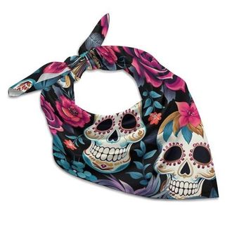 Generic Écharpe carrée en soie légère avec motif squelette de sucre pour le jour des morts, foulard respirant pour cheveux, cadeau pour homme et femme, multic