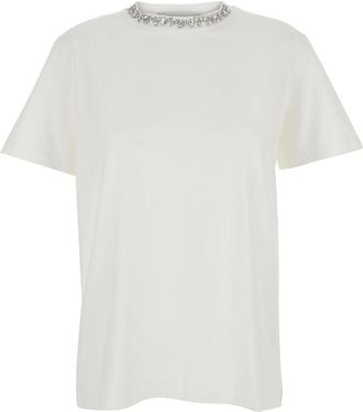 Golden Goose Femme, Tops, Blanc, Taille: 42 FR T-shirt en Jersey de Coton Us&eacute; Brod&eacute;